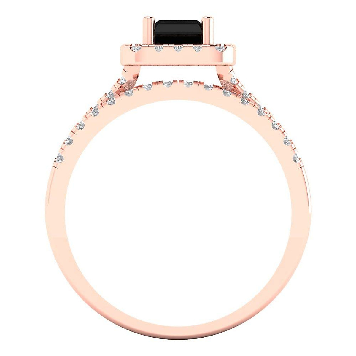 1.60ct Emerald Halo Solitaire Genuine Natural Black Onyx Engagement Promise Anniversary Bridal Ring Band set 18K Rose Gold 9