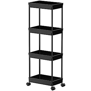 Sooyee 4-Tier Rolling Cart,Utility Carts with Wheels,Cute Room Decor,Organization and Storage for Office,Bedroom,Bathroom, Kitchen, Living Room, Laundry Room,Black