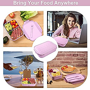 Jeopace Bento Box, Bento Box Adult Lunch Box,Kids Bento Box with 3 Compartments,Lunch Containers Microwave Safe(Flatware Included,Blue+Purple)