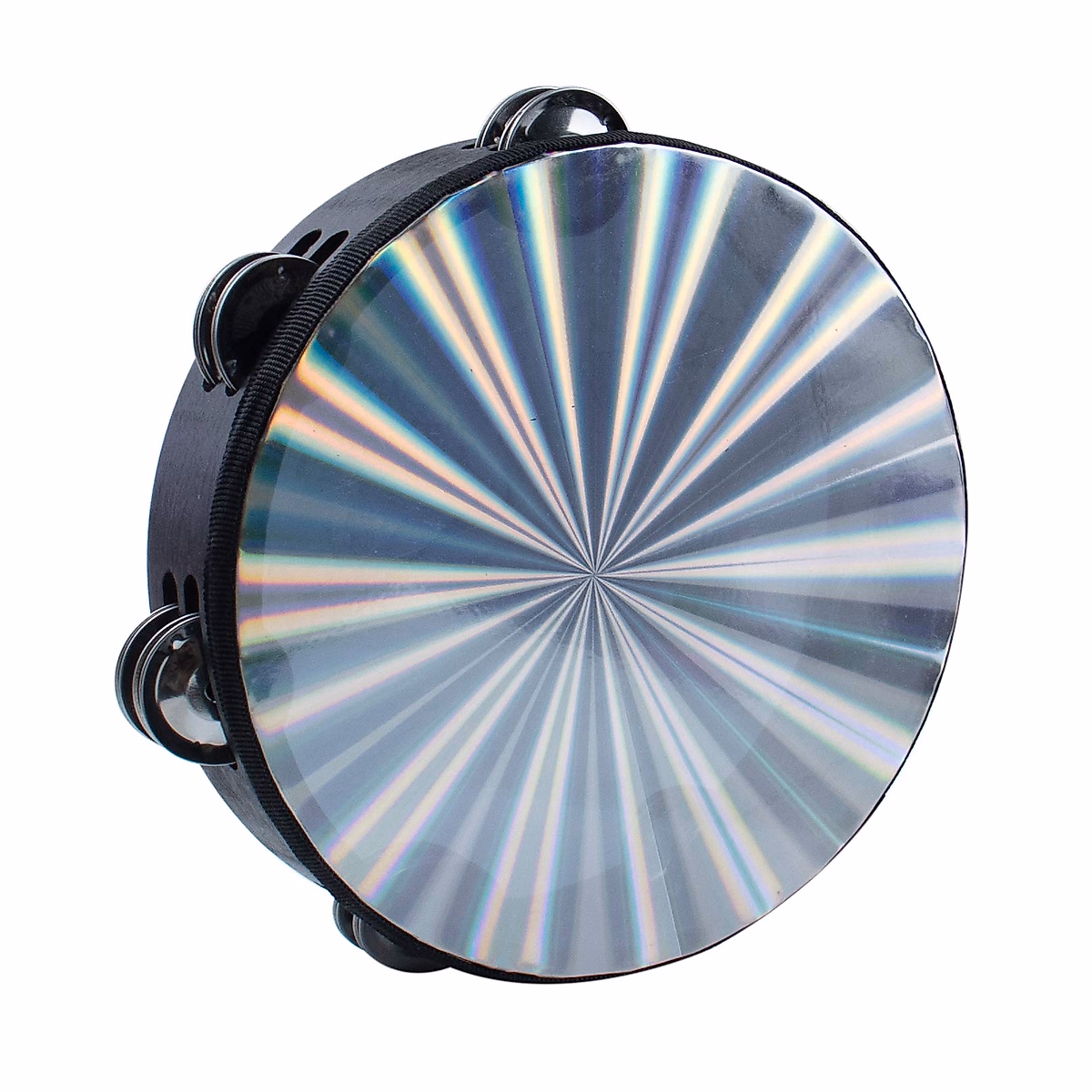 AUEAR, Double Row Jingles Handheld Tambourine Creative Wooden Drum for Adults Percussion Musical Educational Toy Party Game Church (1-Pack, 8 Inch, Reflective)