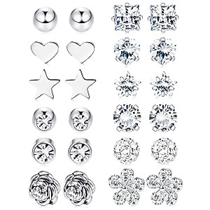 LOYALLOOK 12 Pairs Stainless Steel Ball Stud Earrings Barbell Cartilage Helix Ear Piercing 3-6mm 2 Colors (18G 12 Pairs Silver Tone 4mm)