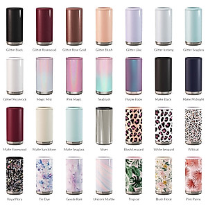 Maars Skinny Can Cooler for Slim Beer & Hard Seltzer | Stainless Steel 12oz Sleeve, Double Wall Vacuum Insulated Drink Holder - Glitter Lilac