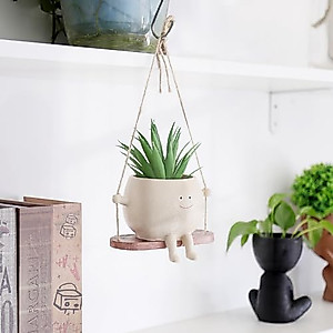 HUNTHAWK Swing Face Planter Pot Hanging Resin Flower Head Planters for Indoor and Outdoor Plants, Succulent Pots for String of Pearls Plant - Ideal Gifts for Mother's Day and Christmas