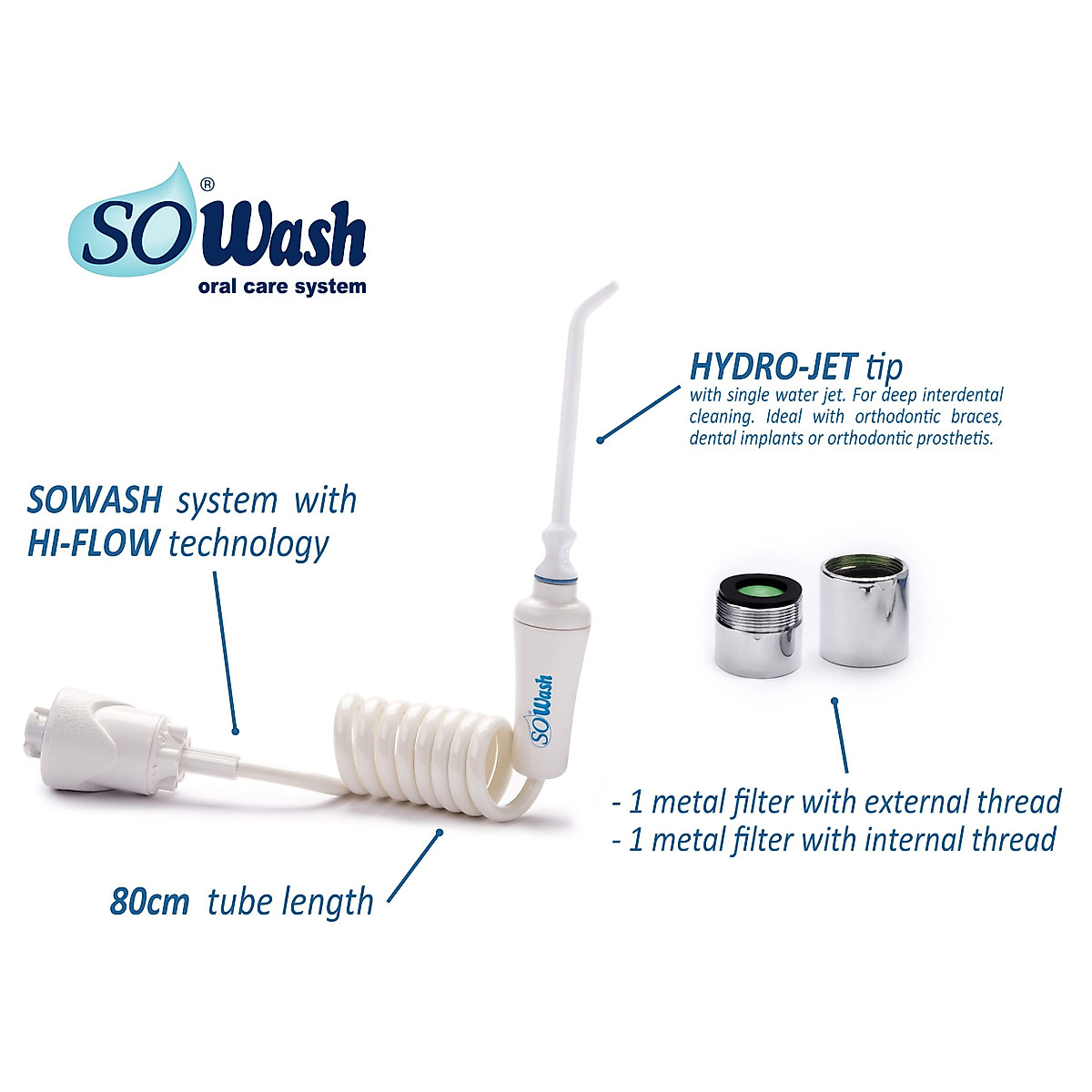 Water Flosser SOWASH WATERJET, Faucet Oral Irrigator Dental Water Floss, It Connects Directly to The Faucet, Non-Electric Dental Irrigator, Italian Product