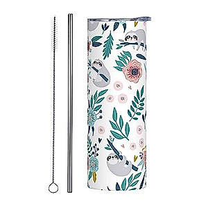 Siiuuol Cute Sloth Tumbler 20 Oz Sloths Coffee Cup with Lid and Straw Stainless Steel Mug Insulated Tumbler Travel Mug Home Office Gifts
