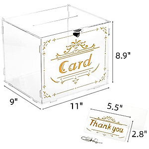 Hiceeden Acrylic Wedding Card Box with Slot and Lock, Clear Envelope Box Letter Box, Wishing Well Money Box for Wedding Reception, Graduation, Baby Shower, Decoration, Bridal Shower