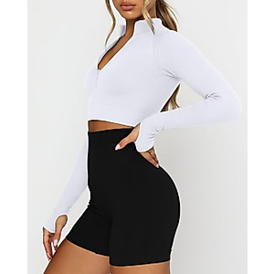 LEEDYA Womens Half Zip Long Sleeve Pullover Shirts Slim Fit Workout Yoga Athletic Top with Thumbholes White L