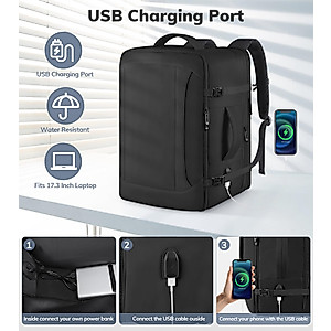 Carry On Backpack, Travel Backpack Airline Approved with USB Charging Port, Extra Large Backpack 50L Expandable Water Resistant Suitcase Luggage Weekender Bag, Travel Gifts for Men Women