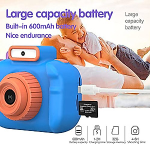 Leutsin Upgrade Kids Selfie Camera,Digital Camera for Kids Toy Gift, 4800 W Front and Rear 1080P HD Children's Digital Camera, Video and Games, with Flashlight, 800mah Battery (Blue)