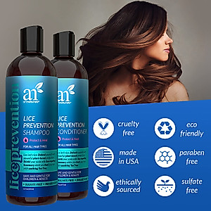 artnaturals Lice Prevention Shampoo and Conditioner (2 x 16 Fl Oz / 473ml) - with Rosemary & Tea Tree - Shield for Adults & Kids - Safe for Daily Use - Sulfate & Paraben Free - All Hair Types