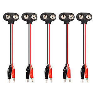 PNGKNYOCN 9V Battery Snap to Alligator Clips Cable,5 Pack Dual Alligator Clips to 9V Battery Snap Connector Cables（15cm）