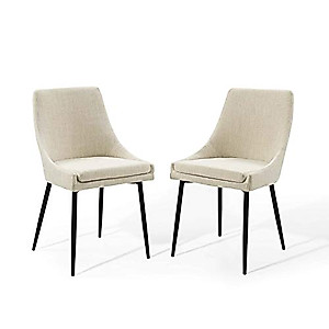 Modway Viscount Upholstered Fabric Dining Chairs - Set of 2, Black Beige
