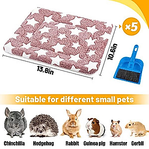 MEWTOGO 5 PCS Rabbit Guinea Pig Hamster Bed Mat - Small Animal Winter Sleep Bedding Fleece Mats with Cleaning Dustpan Brush, Thickened Plush Soft Warm for Chinchilla Squirrel Hedgehog