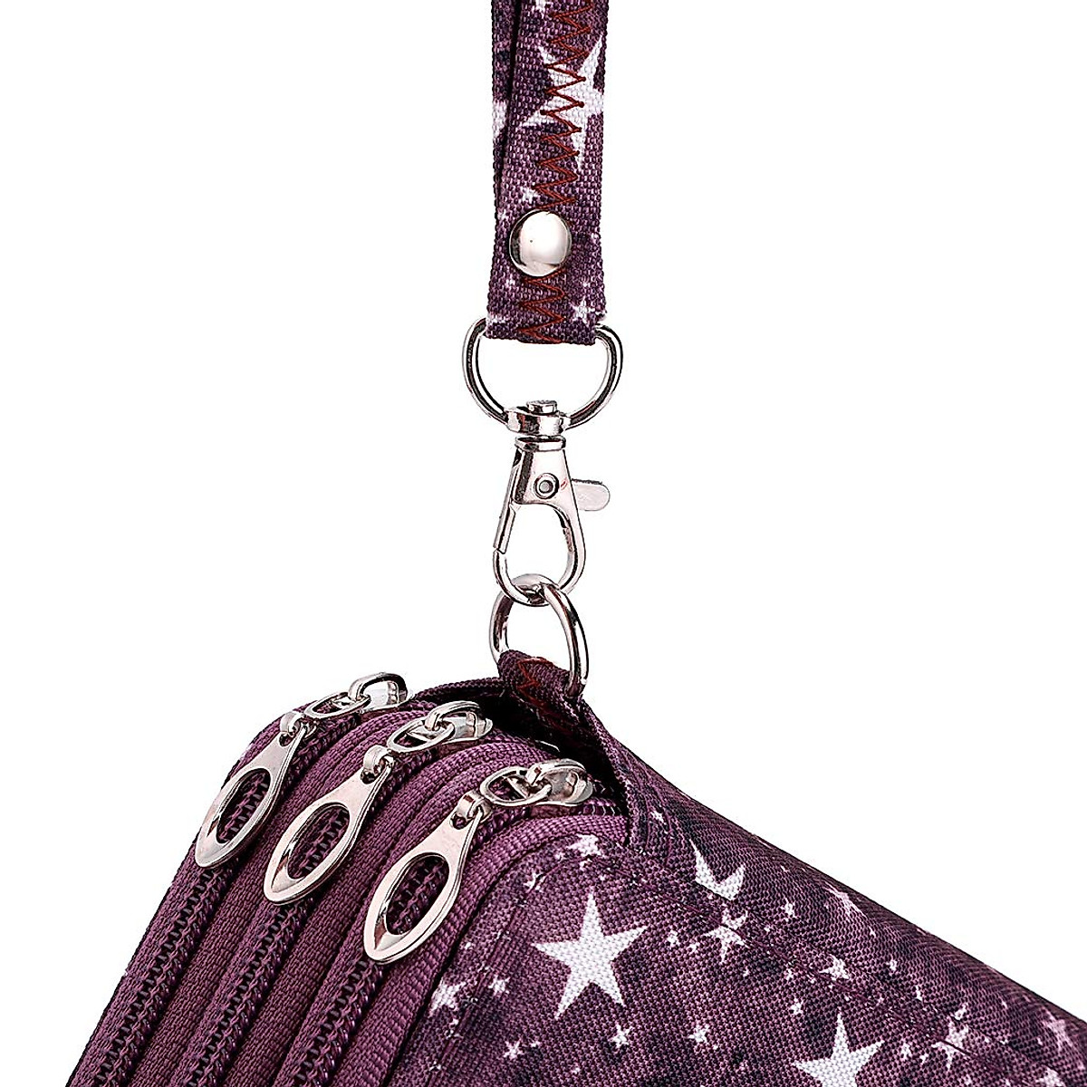 BTSKY Zippered Pencil Case-Canvas 72 Slots Handy Pencil Holders with Printing Pattern for Prismacolor Watercolor Pencils, Crayola Colored Pencils, Marco Pencils Purple Stars