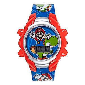 Accutime Super Mario Kids Digital Watch with Yoshi, LED Light Show, Soft Silicone Strap, Durable Kid-Friendly Design, Fun Time-Telling for Boys and Girls
