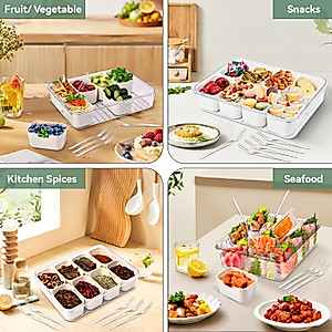 Snackle Box Container,Snack Box Charcuterie Container with 8 Compartments & 5 Forks,Divided Serving Veggie Tray with Lid and Handle,Travel Food Storage Containers for Fruits, Nuts, Cookies, Candies