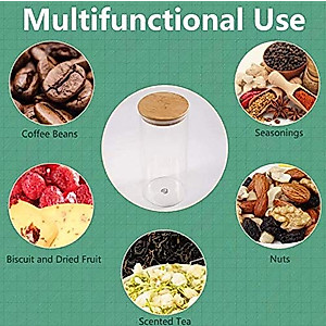 vipolish 2 PCS Transparent Glass Storage Jars with Airtight Bamboo Lids Kitchen Canisters Food Tea Storage Containers for Coffee Beans Grain Cookies Flower Tea Sugar Nuts