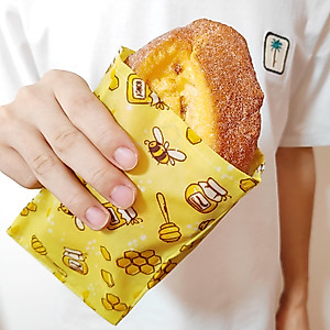 6 Pack Sealable Reusable Beeswax Food Bags, Sustainable Food Storage Containers, Easy to Clean, Easy to Use, Alternative to Plastic