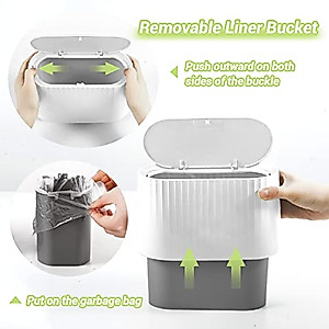 Mini Desktop Trash Can with Lid,Tiny Press Type Garbage Can with 90pcs Trash Bags,Small Little Cute Countertop Bathroom Waste Bin with Smell Proof Cover for Disposing Lint,Tissues,Cotton Pad (White)