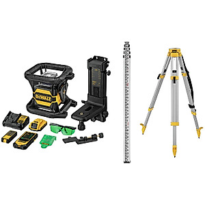 DEWALT 20V MAX Laser Level Kit with Tripod and Grade Rod, Rotary, Green, 2000-Foot Range (DW080LGSK)