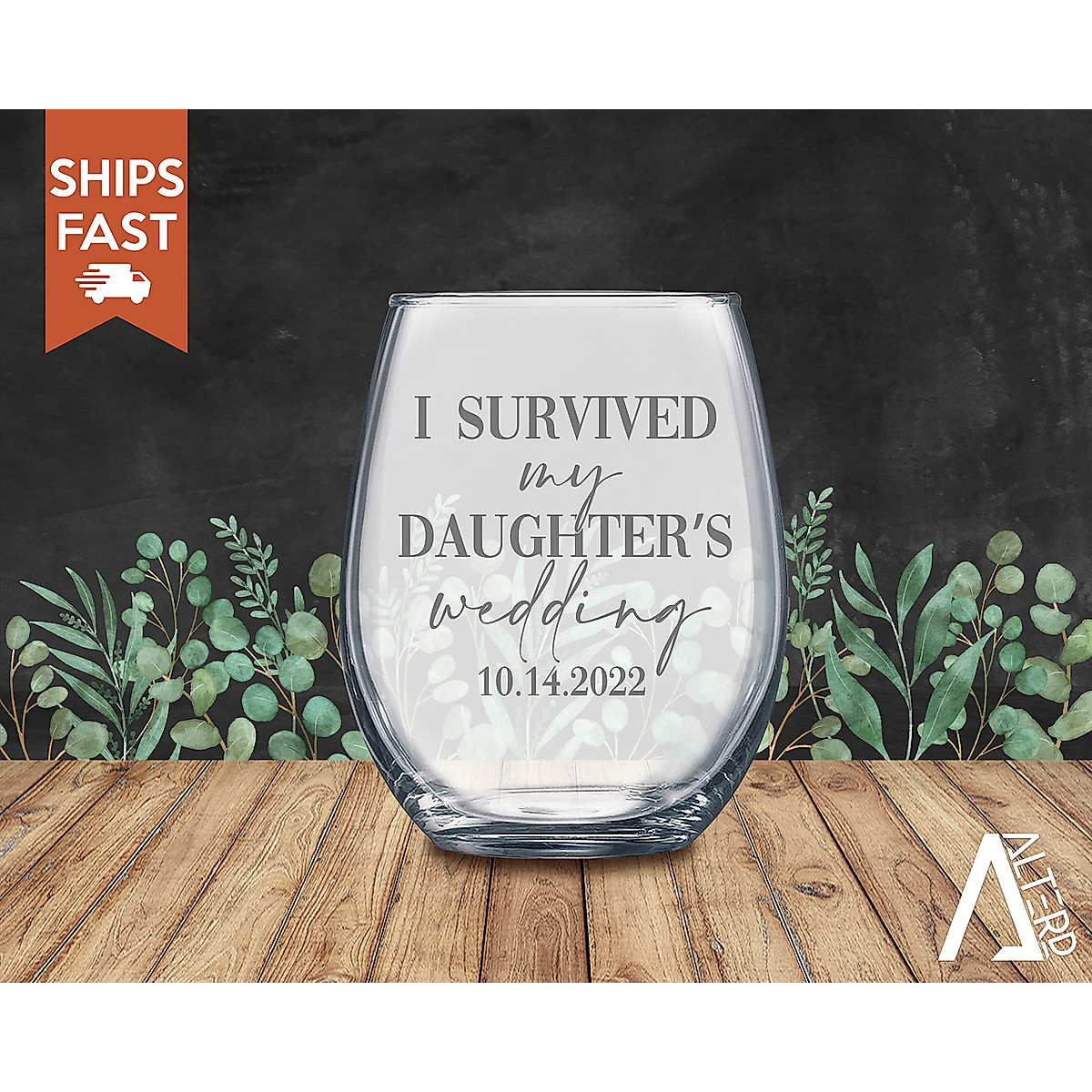 Alterd Industries - Personalized I survived My daughter's Wedding engraved glass, Father of the Bride gift, Mother of the Bride Gift, (21oz Stemless Wine)