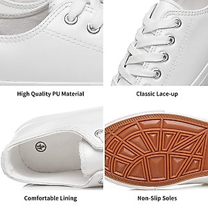 Waluzs Women's White PU Leather Sneakers Low Top Tennis Shoes Lace up Casual Sneakers Walking Shoes, US11