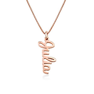 MYKA Personalized Vertical Name Necklace in Cursive in Sterling Silver 925 / Gold Plating - Classic Delicate Jewelry Gift for Her (18K Rose Gold Plated Silver 925)