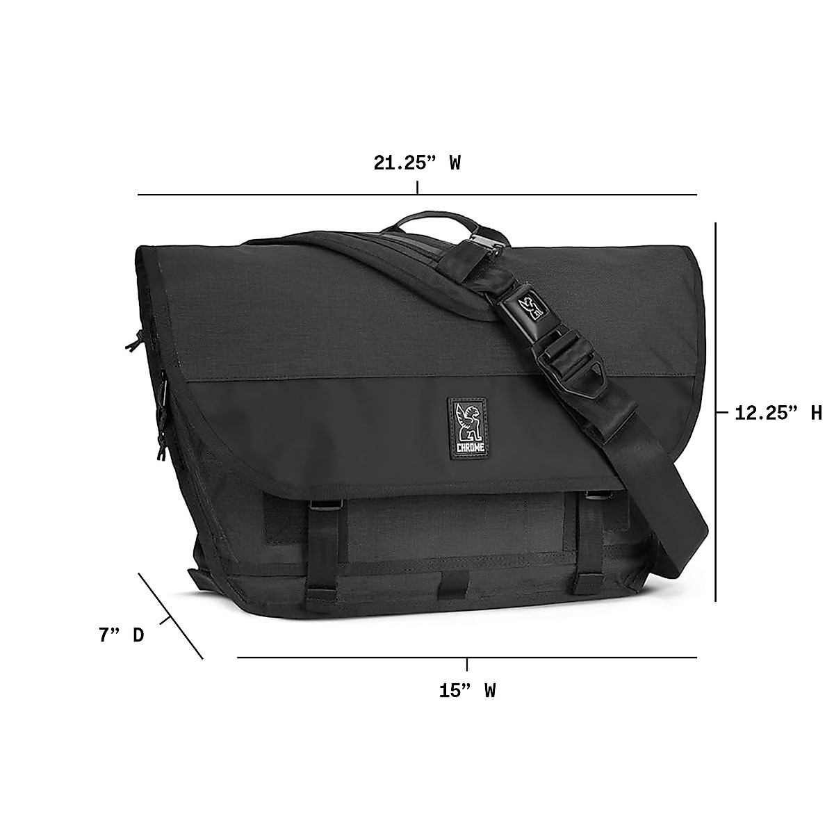 Chrome Industries Buran III Messenger Bag - 17" Laptop Sling Bag, Seat Belt Buckle, Water Resistant, 24 Liter, Black