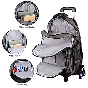 VILINKOU Rolling Backpack with Wheels Backpacks on Wheels for Boy and Girl, 18 inch Wheeled Backpack for School, Travel (Grey)