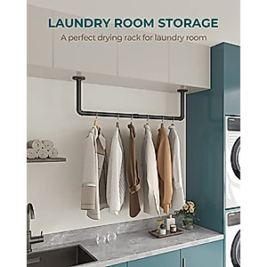 OROPY Industrial Pipe Clothing Rack 38.4", Heavy Duty Detachable Wall Mounted Clothes Rack Black Iron Garment Bar, Multi-purpose Hanging Rod for Closet Storage, Black (Two Base)