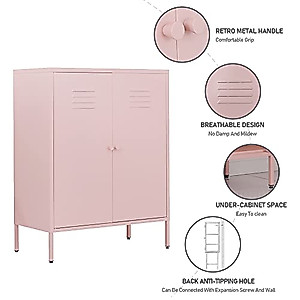 LINGZOE 2 Door Pink Metal Locker Storage Accent cabinets with Doors and Shelves, Steel Cupboard lockers for Kids Bedroom