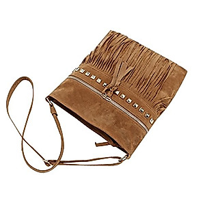 RARITYUS Women Faux Suede Crossbody Shoulder Bag Fringe Weave Tassel Messenger Handbag