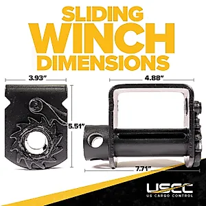 US Cargo Control Low Profile Sliding Winch for Flatbed Trailer (5-Pack), 4 Inch Winch Holds Up 15 Feet of 4 Inch Webbing, Tie-Down Winch Fits Sliding C Winch Track, 5,500 LBS Working Load Limit