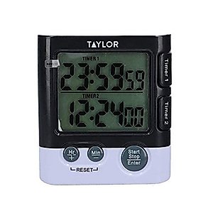 Taylor Dual Kitchen Timer and Digital Clock, Plastic, 24 Hours