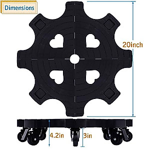 Plant Caddy With Wheels 20 Inch Heavy Duty Outdoor, Indoor Rolling Plant Stand With Casters Black Plant Dolly Large Potted Planter Cart For Big Flower Pots Plants Pots, Heart Shaped Garden Pot Mover