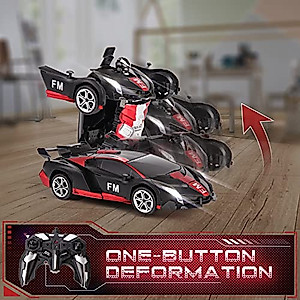 KULARIWORLD Remote Control Transform Car Robot 2.4Ghz 1:18 Rechargeable RC Car Toys for Kids One Button Deformation 360 Degree Rotating Drifting Christmas Birthday Gifts for Boys and Girls 3-12