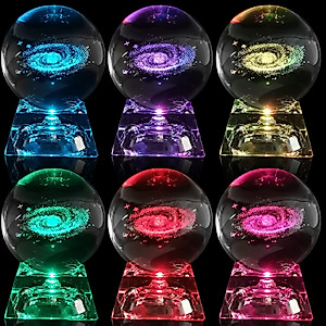 FTYTEK 3D Galaxy Crystal Ball Night Lamp, Clear 80mm (3.15 inch) Galaxy Glass Ball with Colorful LED Base, Best Birthday Gift for Kids, Teacher of Physics, Girlfriend Gift, Classmates and Kids Gift