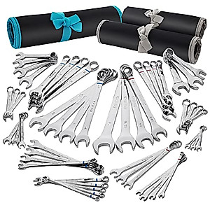 DURATECH 52-Piece Combination Wrench Set, 32PCS Combo Wrench Set & 20PCS Stubby Wrench Set, SAE & Metric, CR-V Steel, with Rolling Pouch