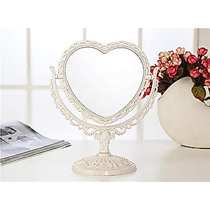 XPXKJ 7" Heart Shaped Mirror Tabletop Vanity Makeup Mirror with 3X Magnification DoubleSided Rotatable Dresser Mirror Bathroom Bedroom Dressing Beauty Mirror (HeartShaped, Beige)