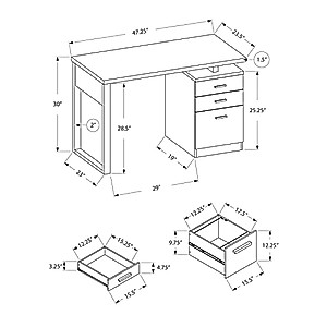 Monarch Specialties Laptop Table with Drawers for Home & Office-Contemporary Style Computer Desk, 48" L, Grey-Black Metal Leg