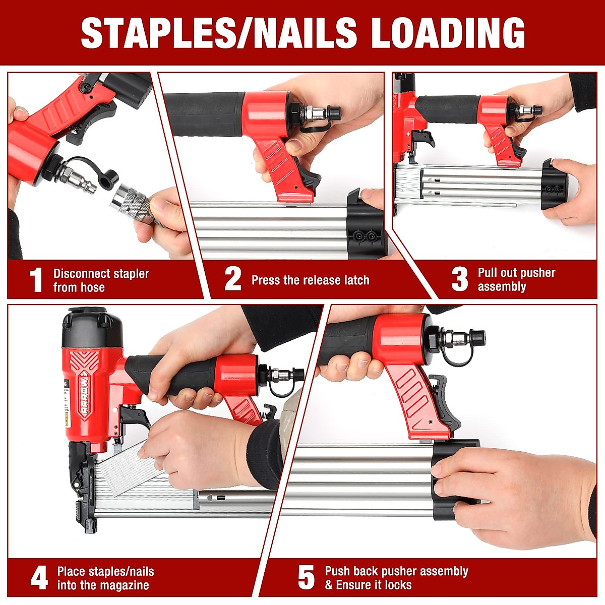 Arrow 4-in-1 Pneumatic 18 Gauge Flooring Stapler/Nailer, Oil-Free Mini 18 GA Pneumatic Flooring Staple Gun/Nail Gun with 1200 Pcs Staples/Nails, Adjustable Depth, for Upholstery, Flooring