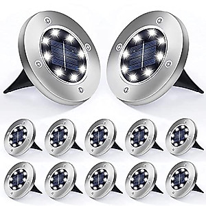 Aogist Solar Ground Lights 12 Packs, 8 LED Solar Garden Lights, Outdoor Solar Disk Lights, In-ground Outdoor Landscape Lights for Pathway Yard Walkway Patio Lawn Path (Cold White)