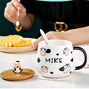 Arawat Cute Cow Coffe Mug with Lid and Spoon Cow Print Stuff Gifts 400ml Ceramic Tea Coffee Cup Kawaii Cow Mugs Funny 3D Animal Cow Mug Birthday Gifts for Women Girls Cow Lovers