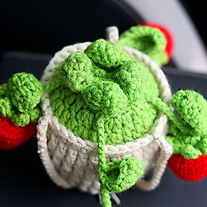 Cute Car Mirror Hanging Ornament - Decorative Rearview Mirror Accessories for Women and Girls - Handmade Knitted Crochet Plant Flower Car Accessories