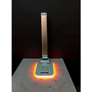 Zen Lumen Desk Lamp with RGB Accent Light Wireless Charger USB Port Dimmable Light Controls (Silver)