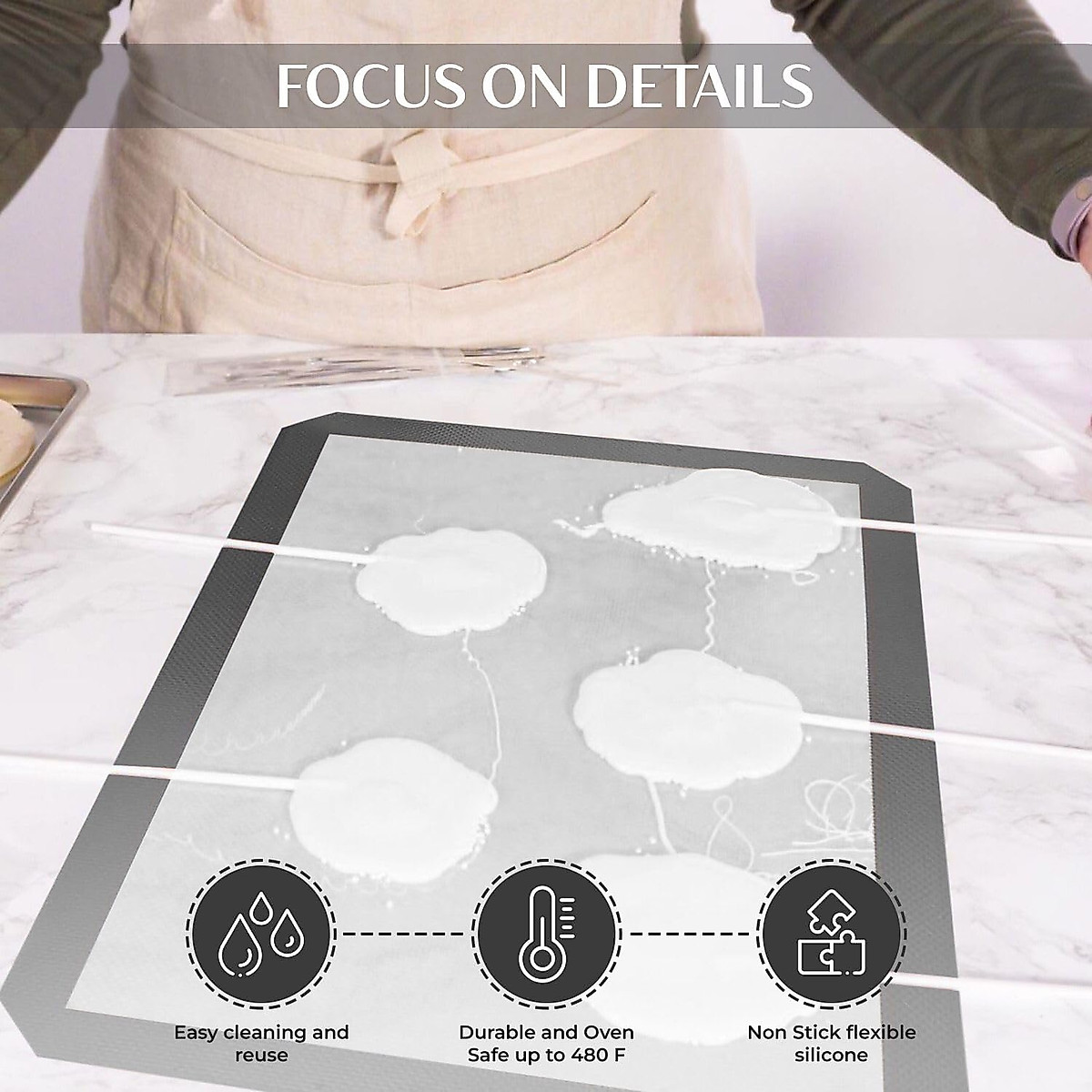Large Silicone Baking Mat (15.7'x23.6') with Measurement Indicators, Non-Slip Surface, and Pastry Mat Sheet for Dough Rolling - Perfect for Creating Cookies, Macarons, and Bread - Pack of 2