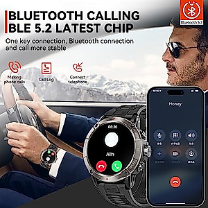 Smart Watch for Men with Bluetooth Call, 1.52''HD Military smartwatch IP68 Waterproof Fitness Watch with Heart Rate Sleep Monitor,Fitness Activity Tracker with Compass Sports Watch for Android iOS