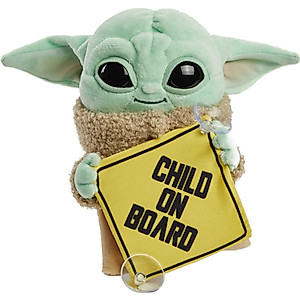 Star Wars Grogu Plush “Child on Board” Sign +Toy, 8-in Character from The Mandalorian, Soft, Collectible Cuddle Toy & Automobile Signage