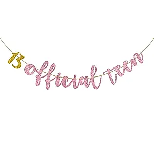 Halawawa Pink Glitter 13 Official Teen Banner - Happy 13th Birthday Party Decoration Banner for 13th Boys Girls - 13 Years Old Teenager Birthday Party Decors Photo Booth Props