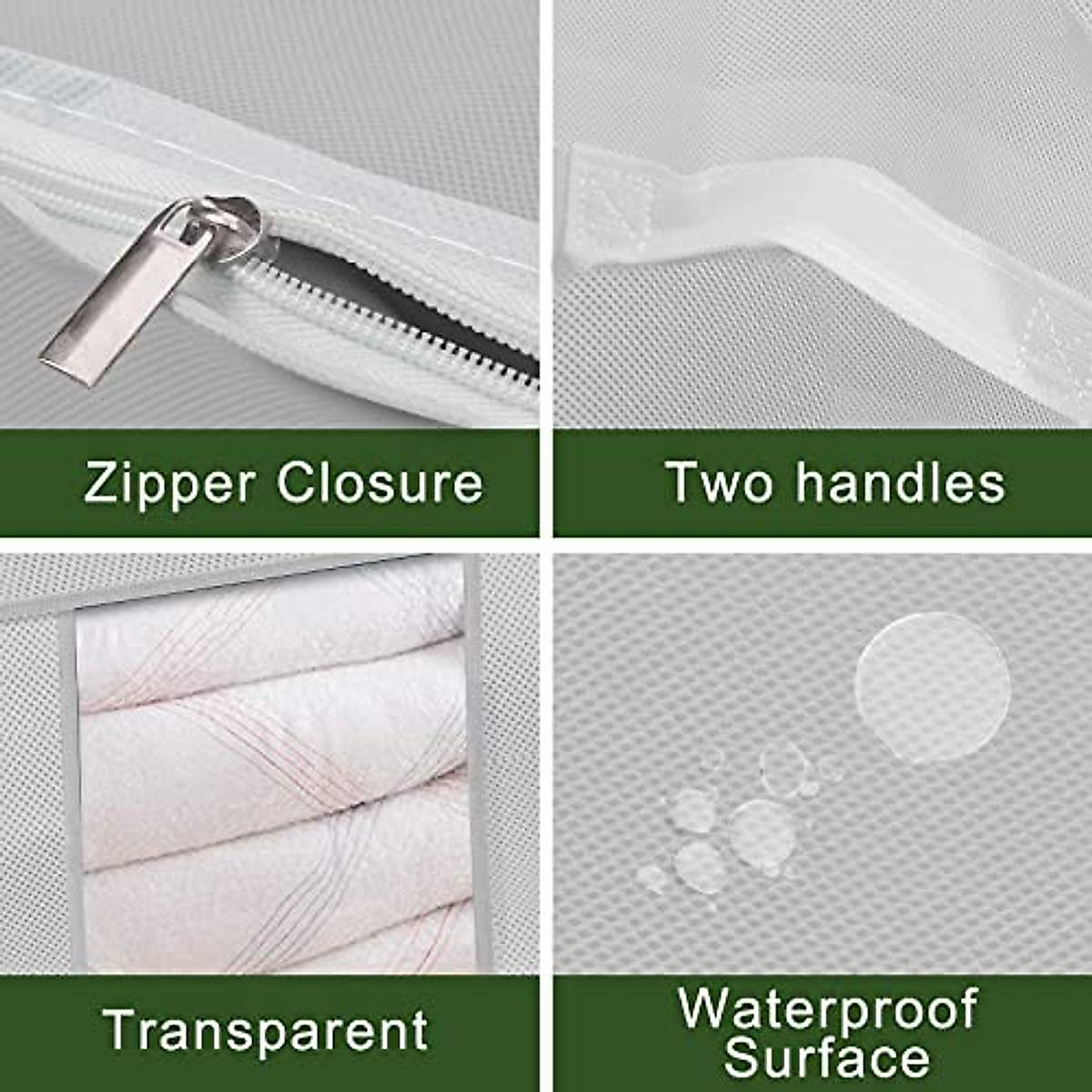 ZenTiky 3 Packs Large Clothes Storage Bag, Double Zipper Clothes Organizer with Clear Window for Store Quilt, Blanket, Pillow, Bed Sheet, Jacket (XL + L + M)